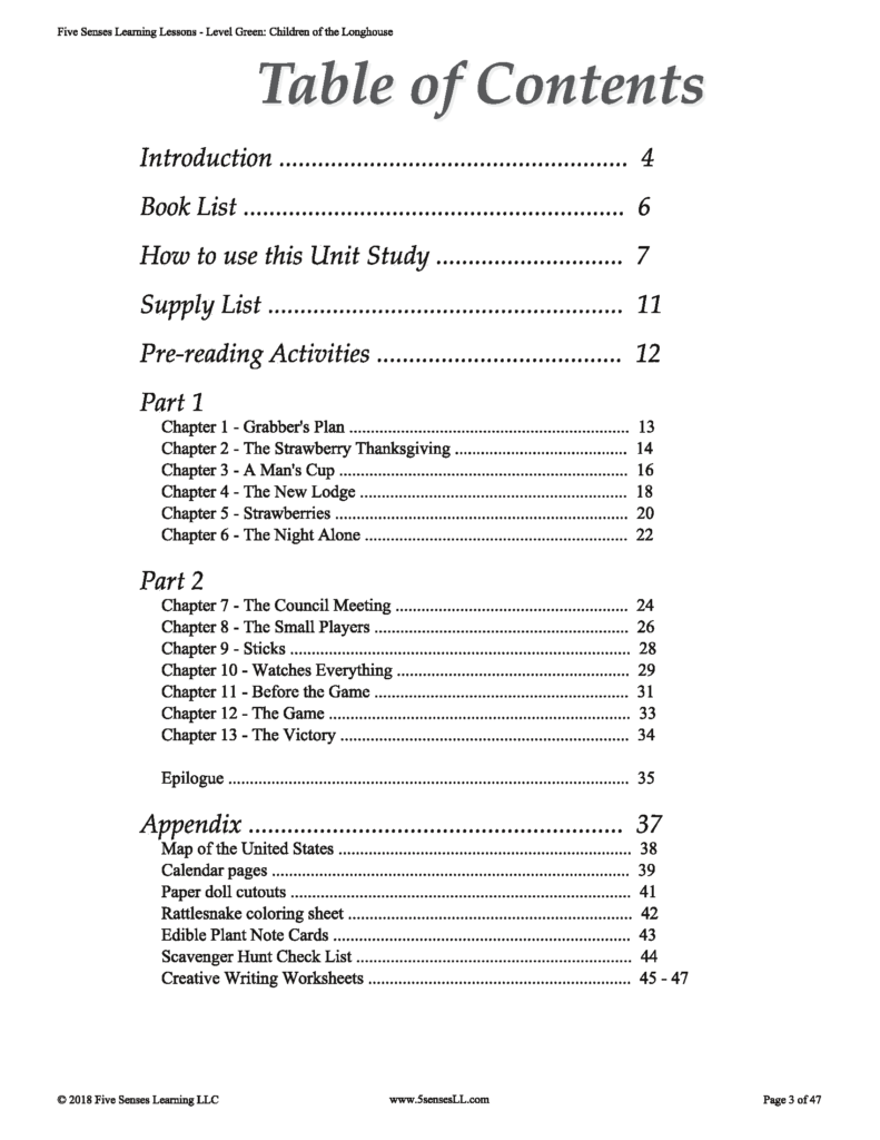Children of the Longhouse Unit Study – Five Senses Literature Lessons