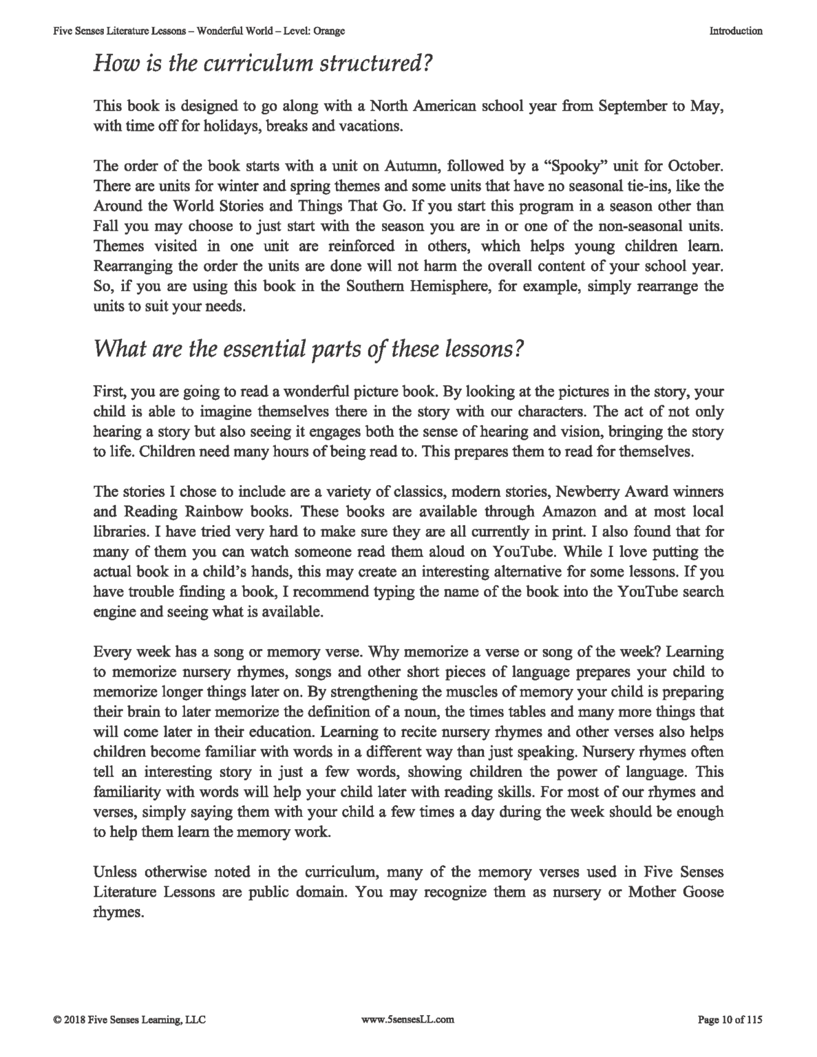 Wonderful World – Five Senses Literature Lessons