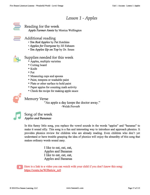 Wonderful World – Five Senses Literature Lessons